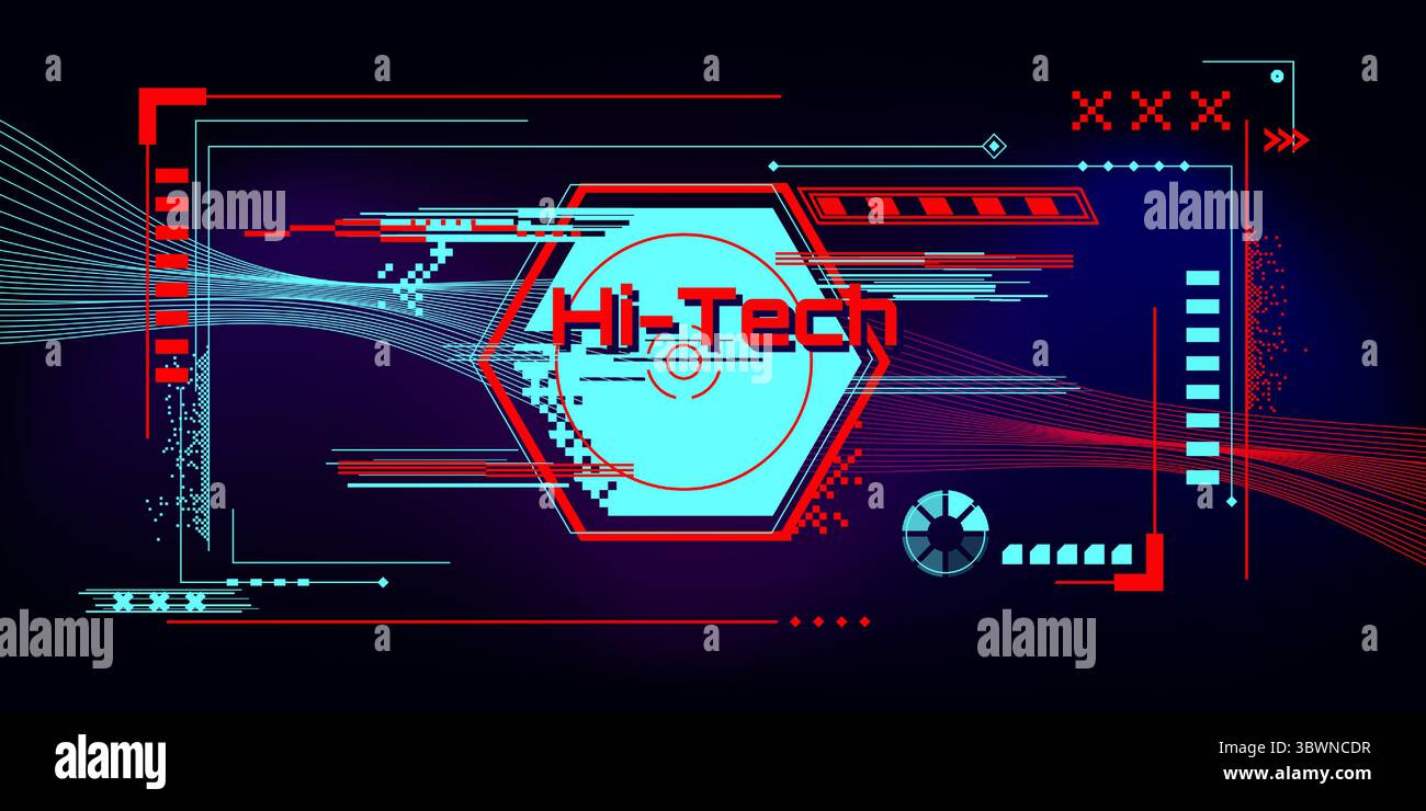 Futuristic cyberpunk frame with glitch effects - neon red and blue ...