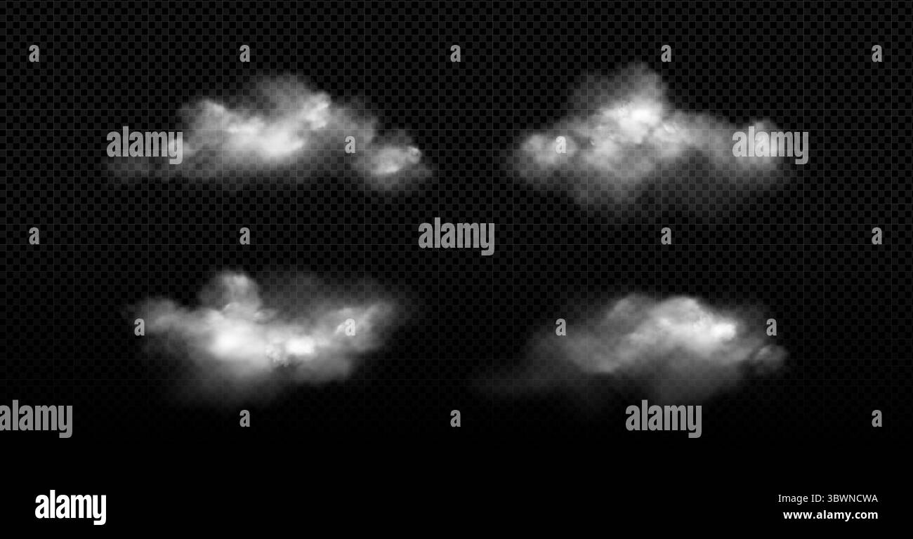 Realistic cloud formations on transparent background - white fluffy ...