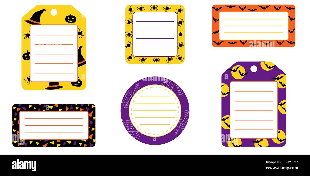 Set of round, square and rectangle halloween labels. Halloween stickers ...