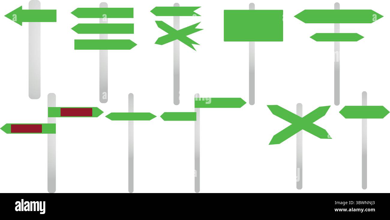 Collection of various directional signs and symbols in green perfect ...