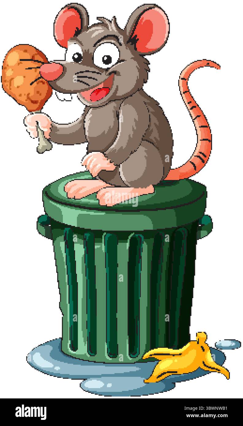 Vector illustration of a cheerful cartoon rat holding chicken while ...