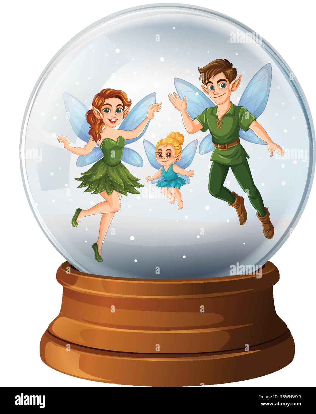 Whimsical illustration of a fairy family inside a snow globe, featuring ...