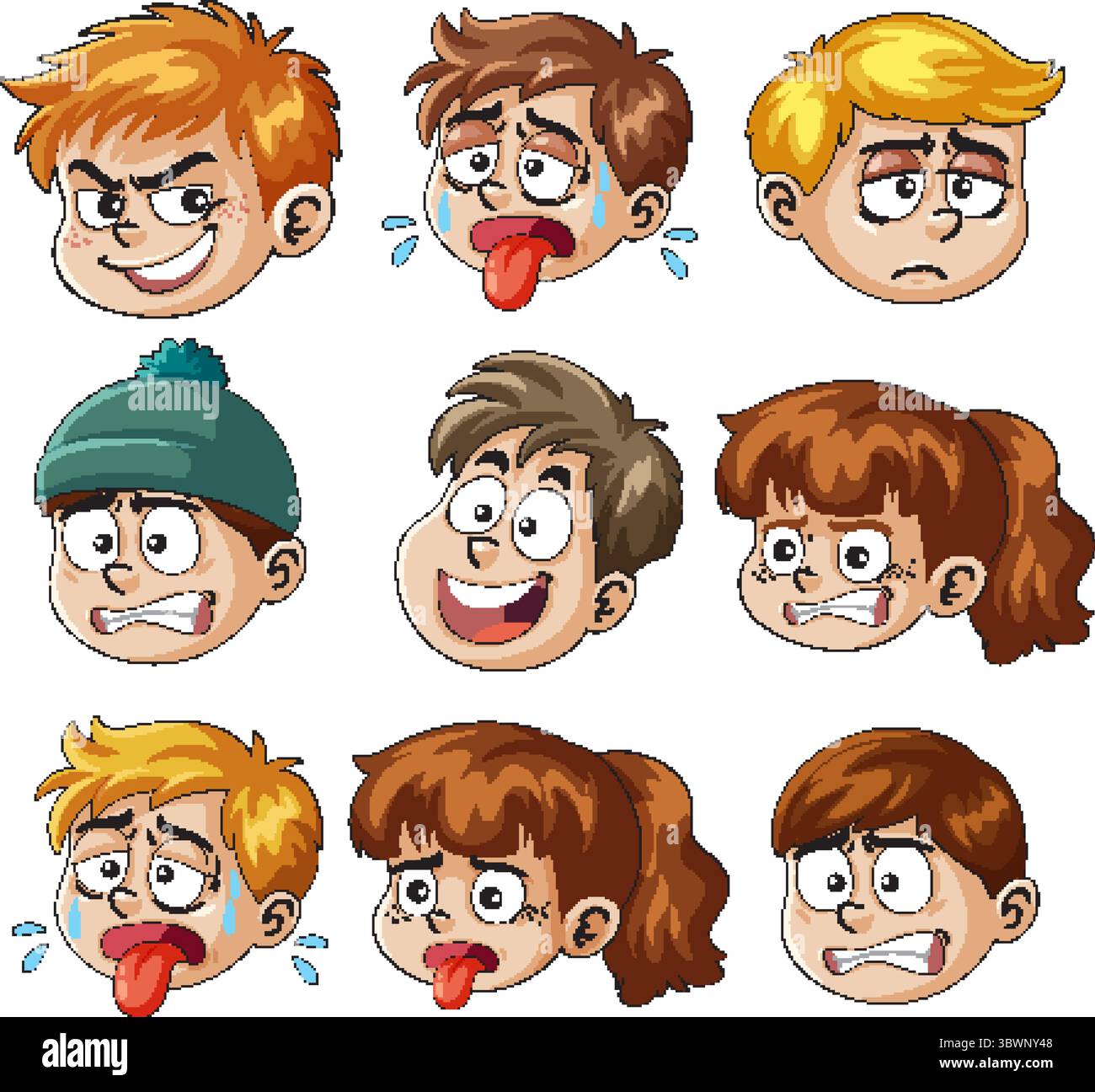 Vector illustration of cartoon faces showing different emotions with ...