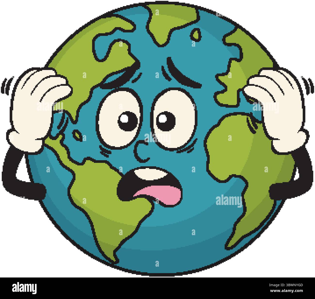 Vector illustration of a cartoon Earth with a worried expression ...