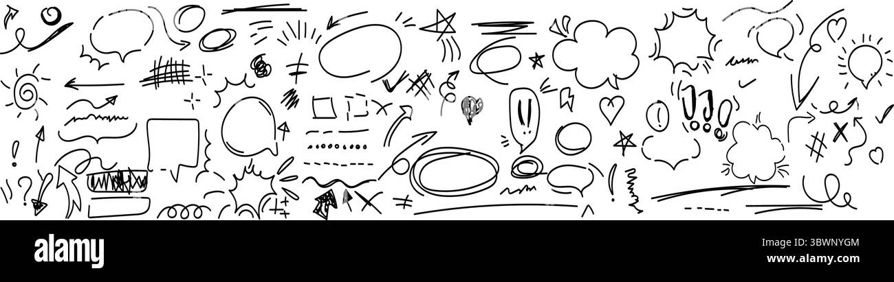 Hand drawn doodle sketch elements for emphasis and decoration create ...