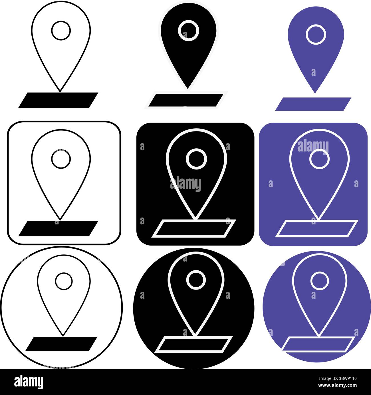 Location pointer icon set displays map marker symbols in varied shapes ...