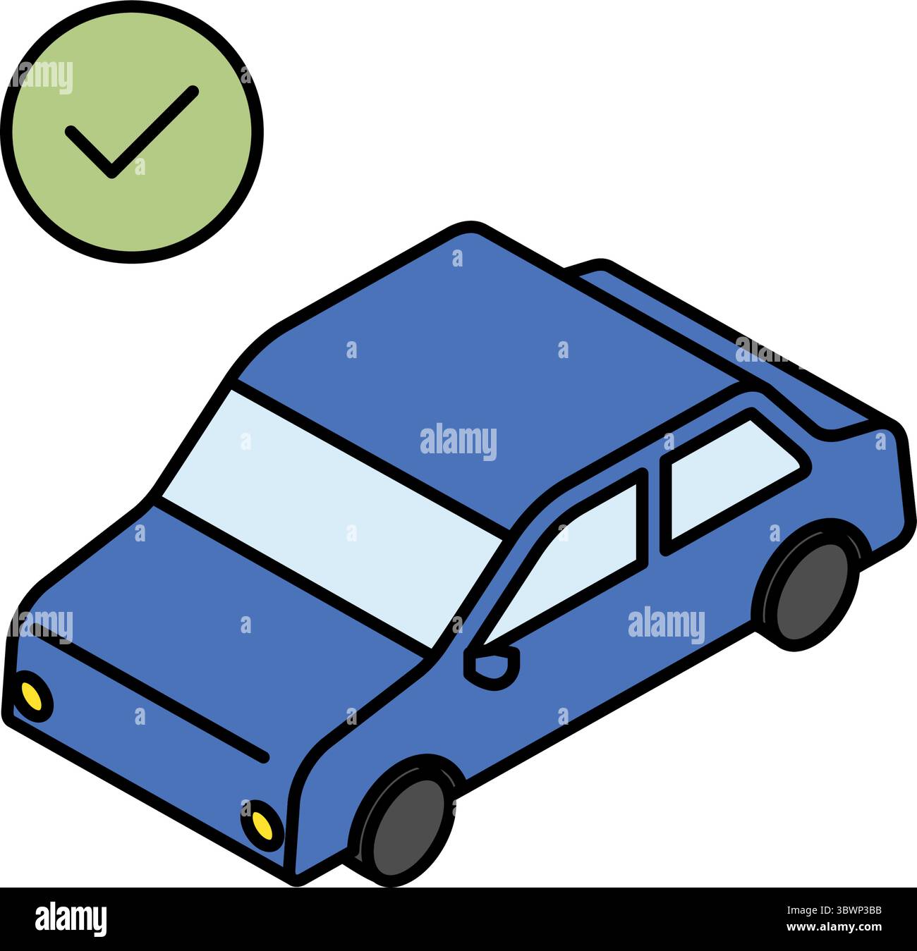 Isometric line icon of sedan car with check mark indicating inspection ...