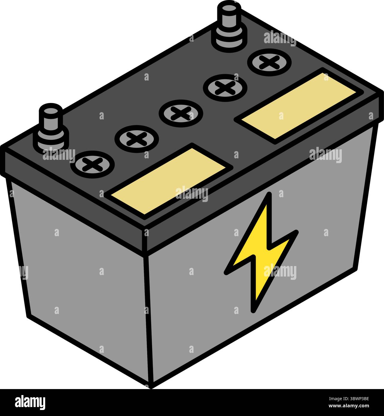 Car battery simple isometric line icon with terminals and handles ...