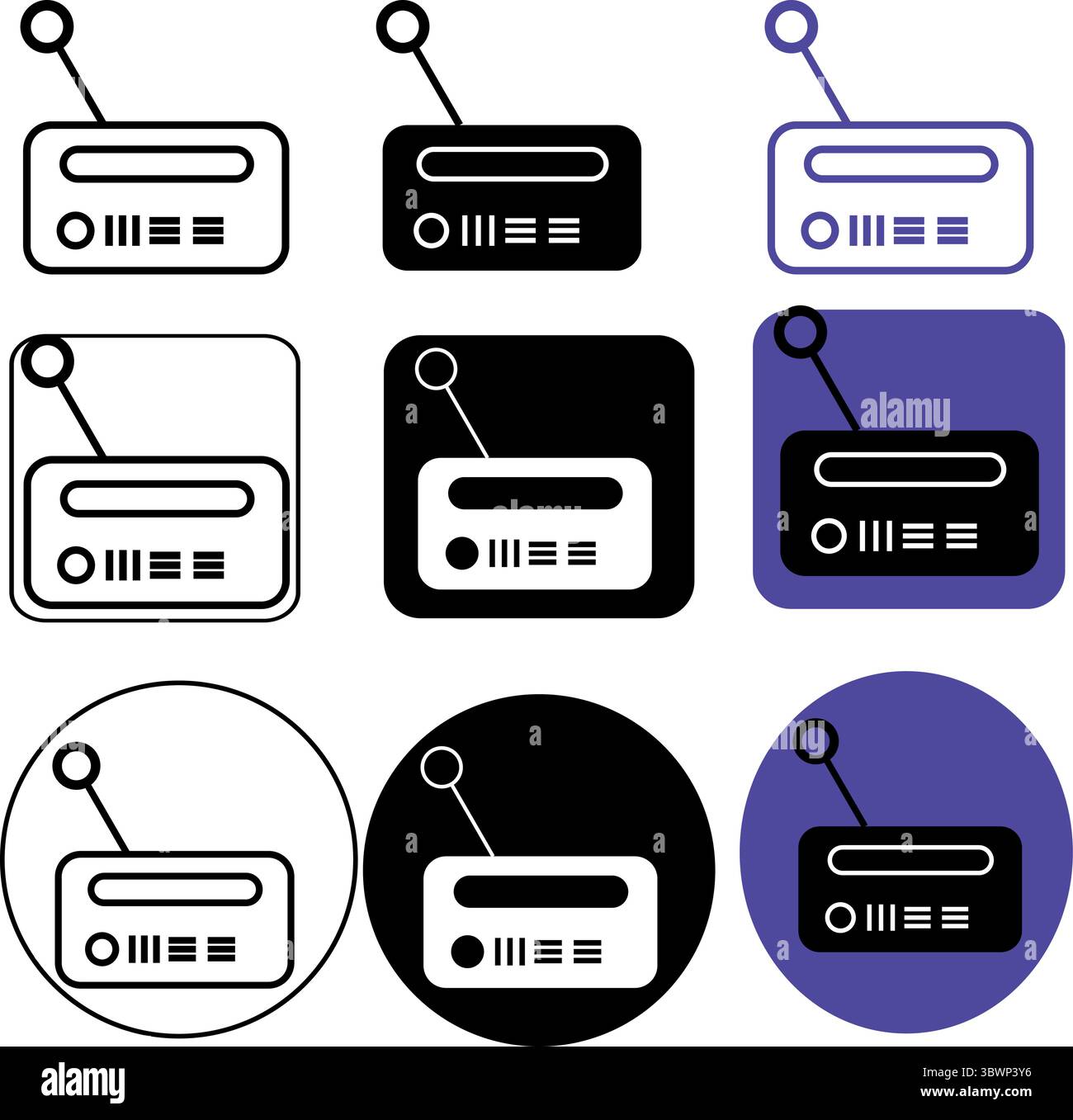Graphic features a minimalist radio icon design in black, white and ...