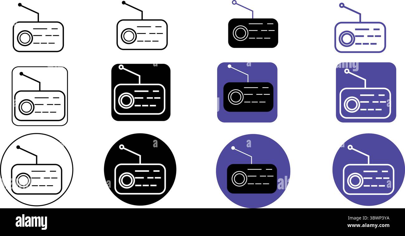 Various retro radio receiver icons are depicted in black, white, and ...