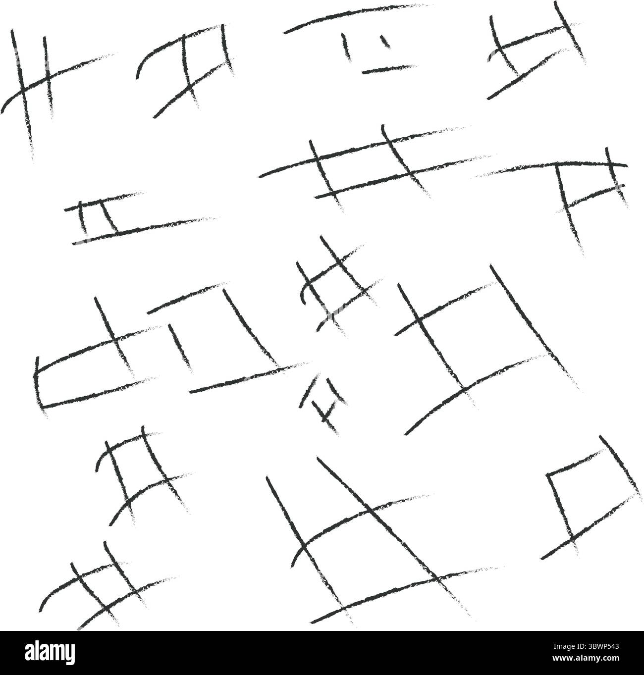 Tally marks scattered across a white canvas create an abstract pattern ...