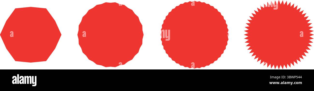 An abstract geometric progression of red shapes from hexagon to complex ...