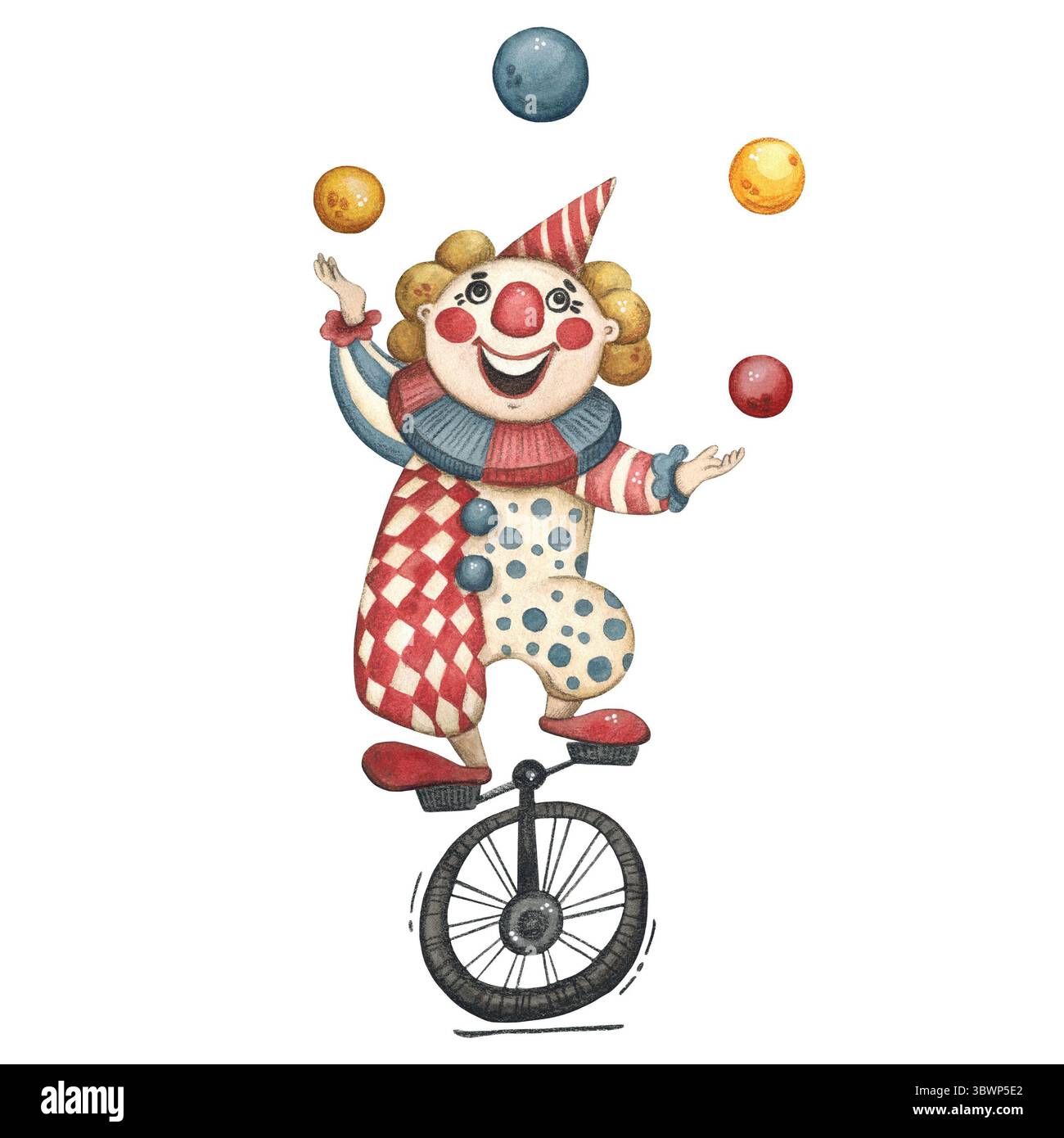 Clown unicycle juggling Cut Out Stock Images & Pictures - Alamy