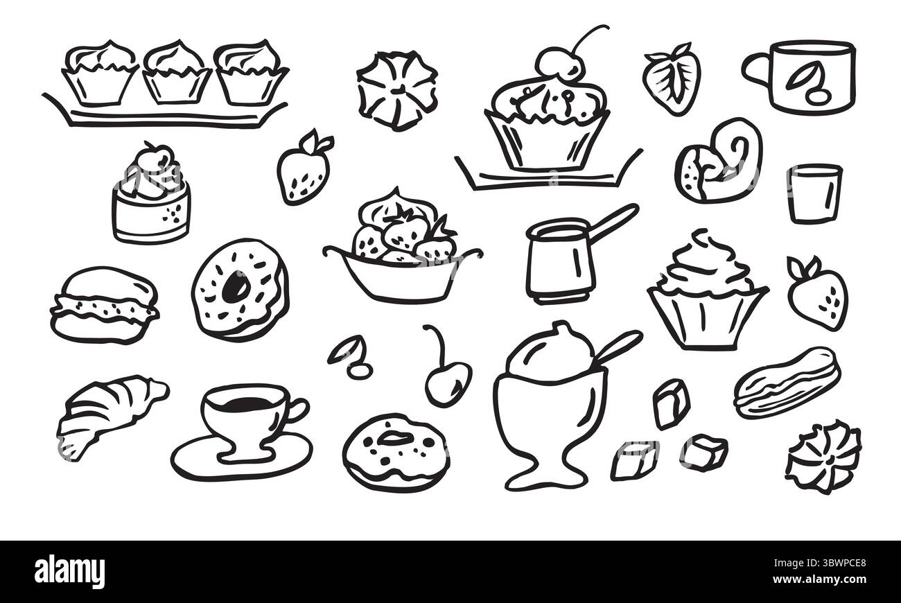 Set of sweet food black doodles Stock Vector Image & Art - Alamy