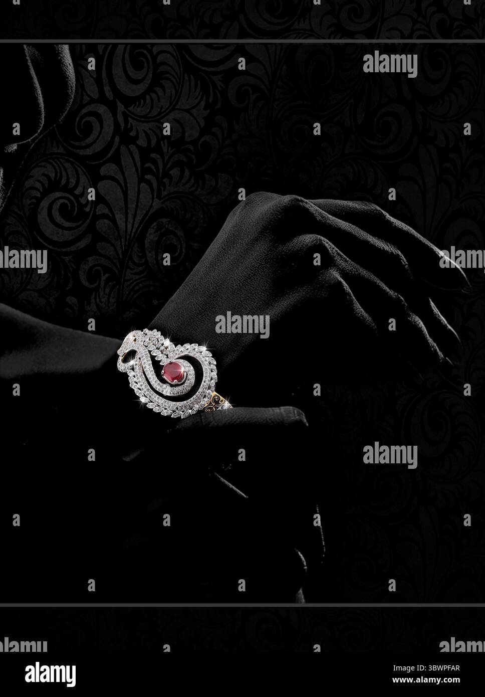 Stunning diamond bracelet with a paisley design and a bold ruby ...