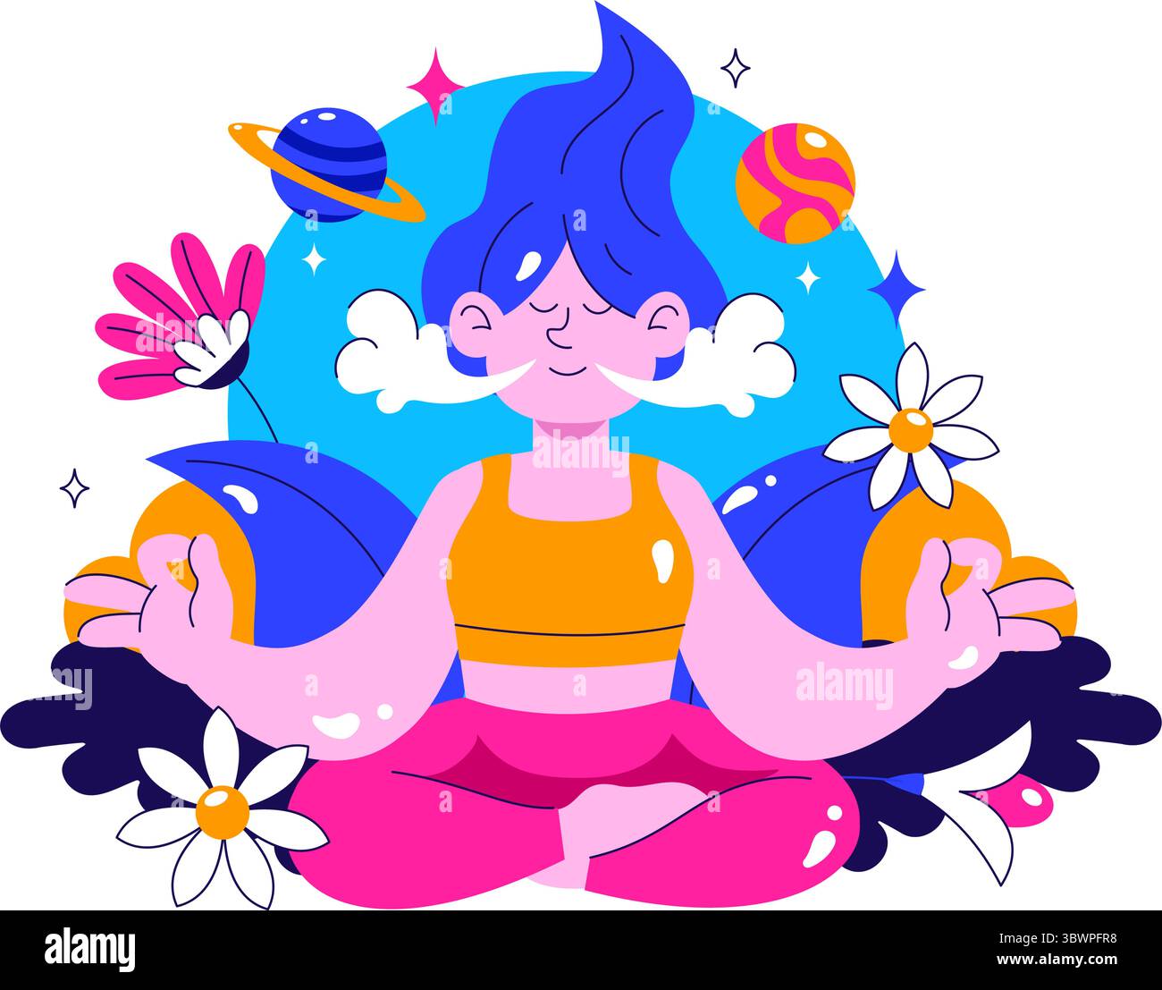 Breathwork Vector Illustration with Peaceful Meditation for Wellness ...