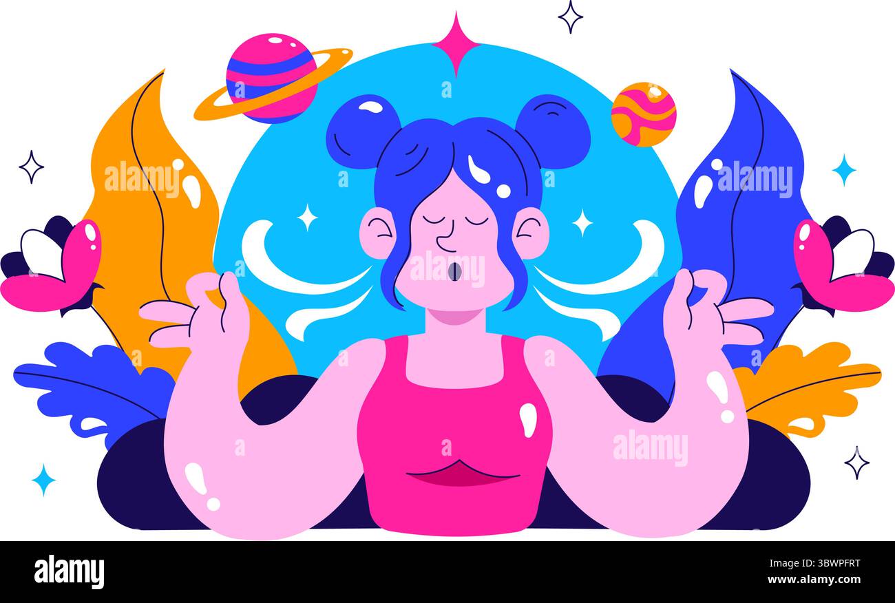 Breathwork Vector Illustration with Peaceful Meditation for Wellness ...