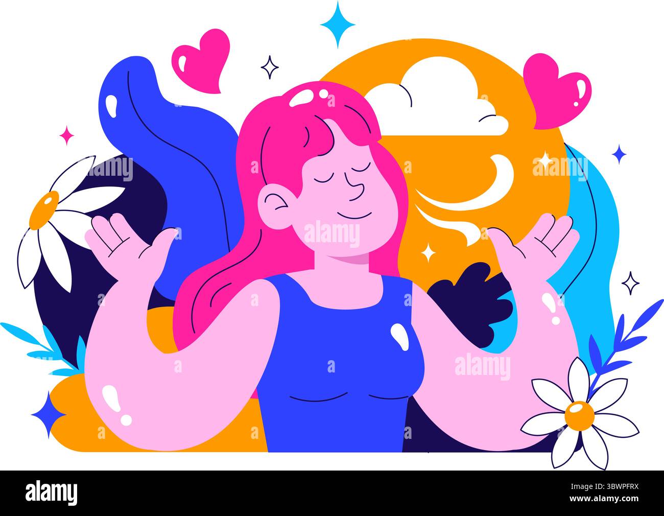 Breathwork Vector Illustration with Peaceful Meditation for Wellness ...