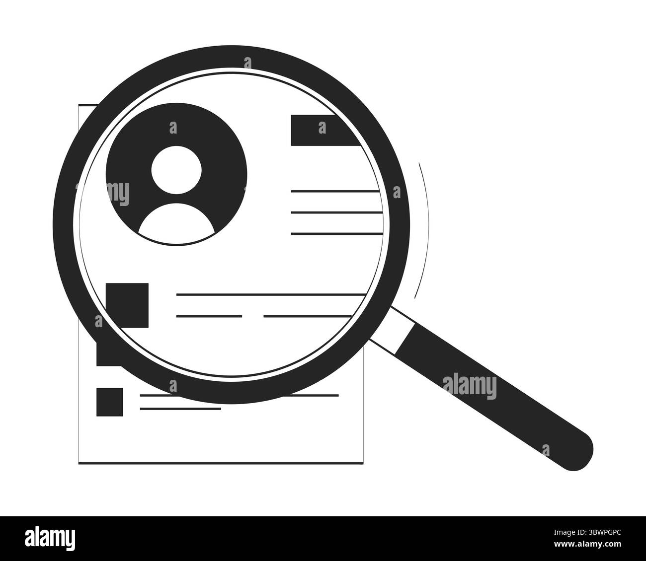 Magnifying glass focused on resume document doodle linear object Stock ...