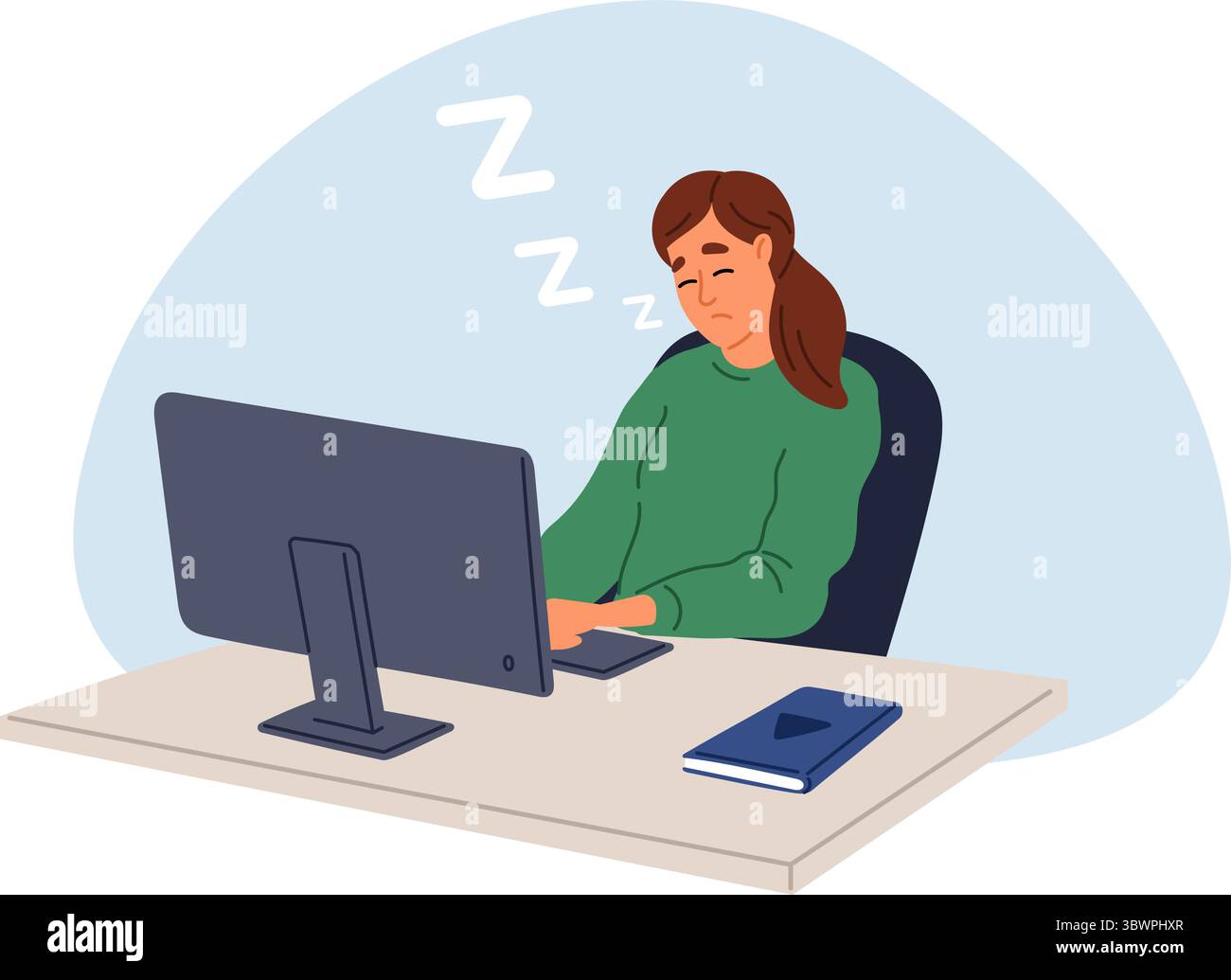 Tired exhausted woman sleeps on workstation in office. Asleep employee ...