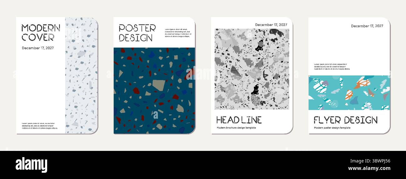 School diary cover design. Terrazzo abstract background made of natural ...