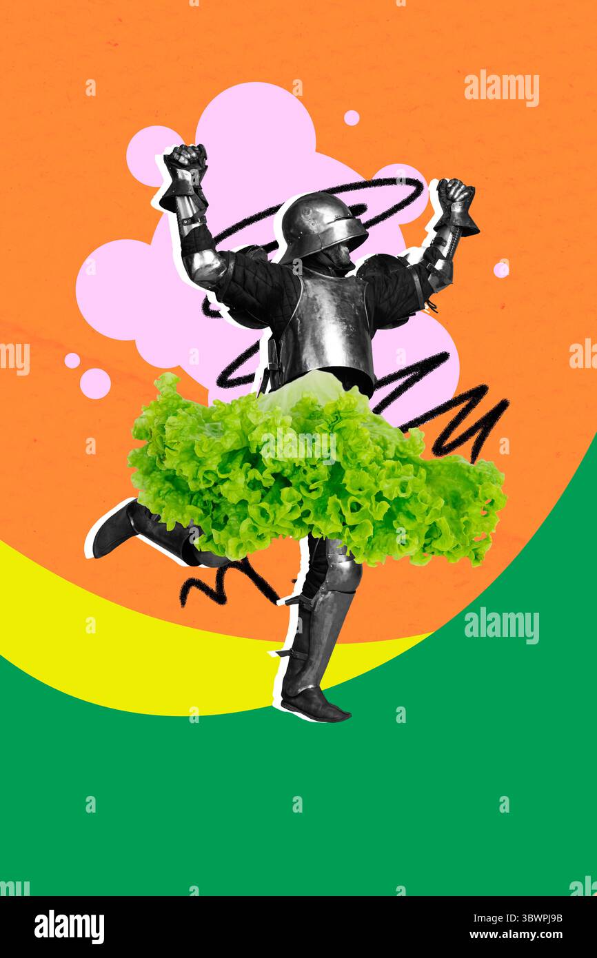 3D collage design trend sketch of hero knight conqueror vintage ...