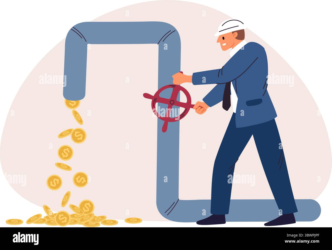 Businessman investor opens water faucet with gold coins. Cash flow ...