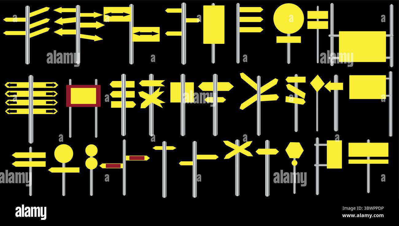 Various signpost designs in yellow against a transparent background ...