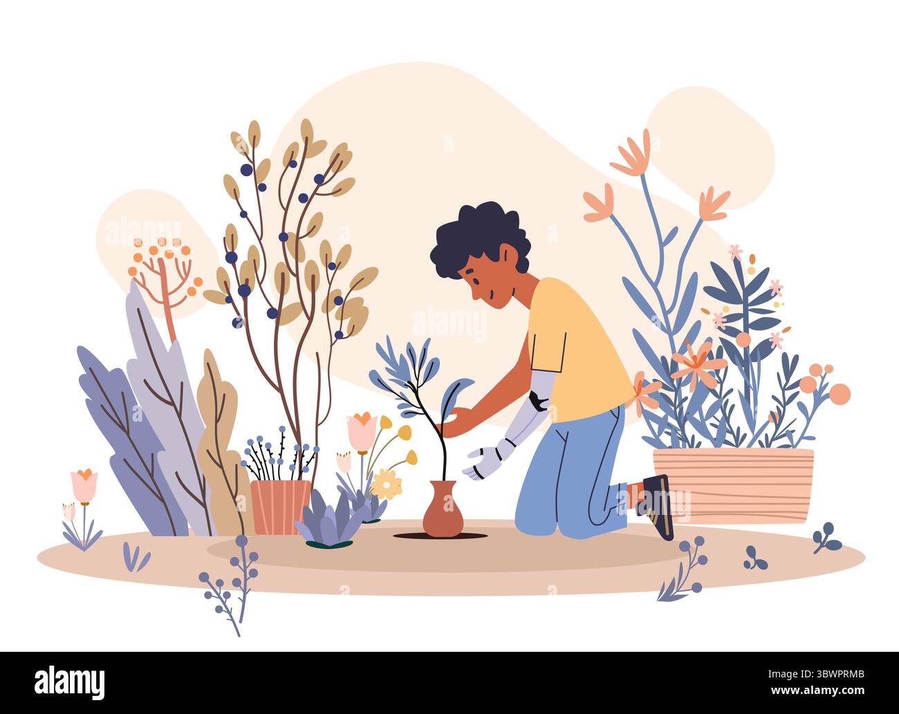 Boy with prosthetic arm gardening diversity inclusion nature plants ...