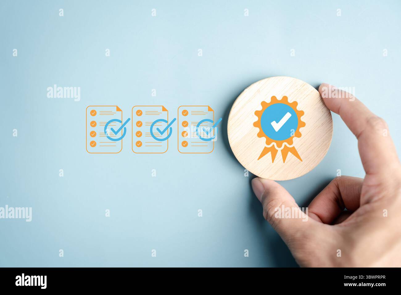 Certificate verification with compliance documents and check marks approval process, quality ...