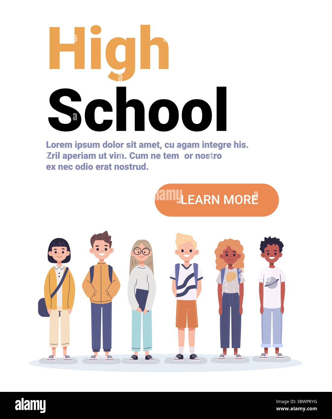 High school students diverse group standing together casual outfits ...