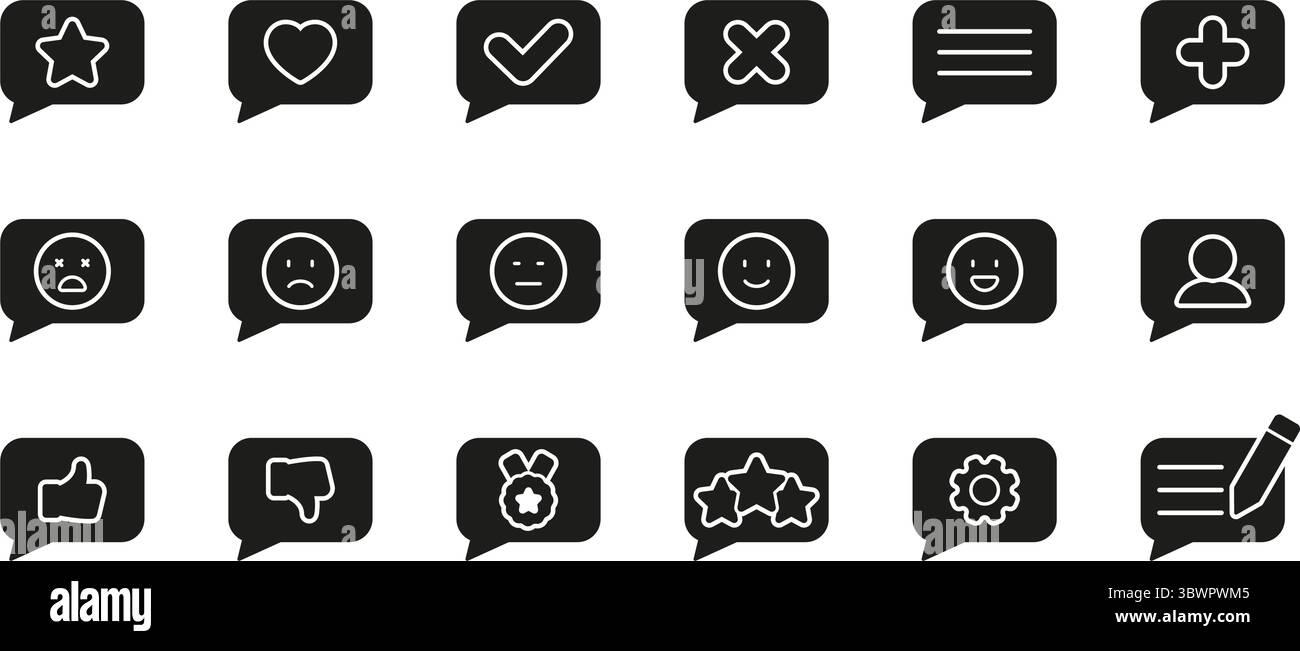Speech Bubble Icon Set With Emoticons And Symbols. Communication ...