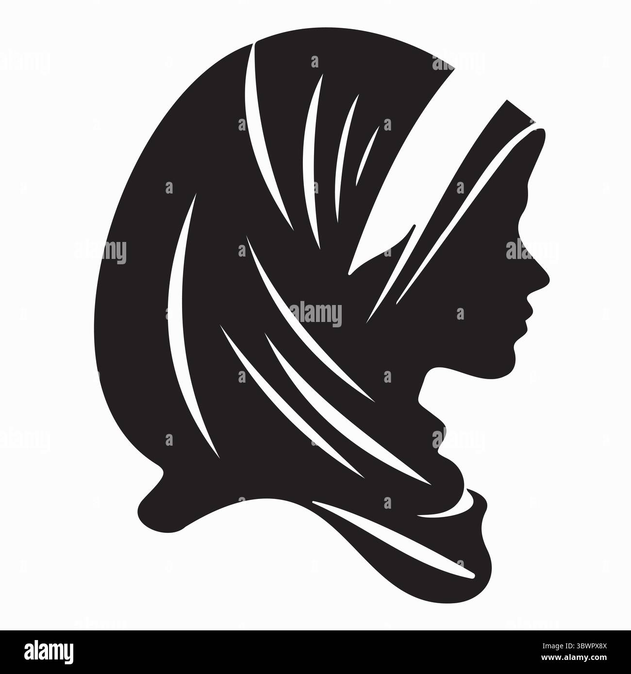 Elegant Arab Woman Face Silhouette in Hijab, Black on White, Minima ...