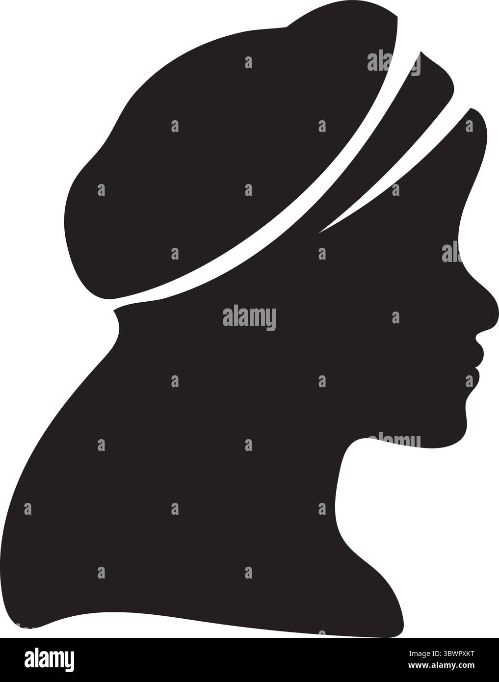 Elegant Arab Woman Face Silhouette in Hijab, Black on White, Minima ...