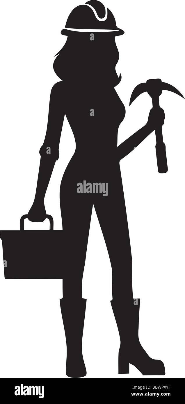 Woman construction worker in safety Black and White Stock Photos ...