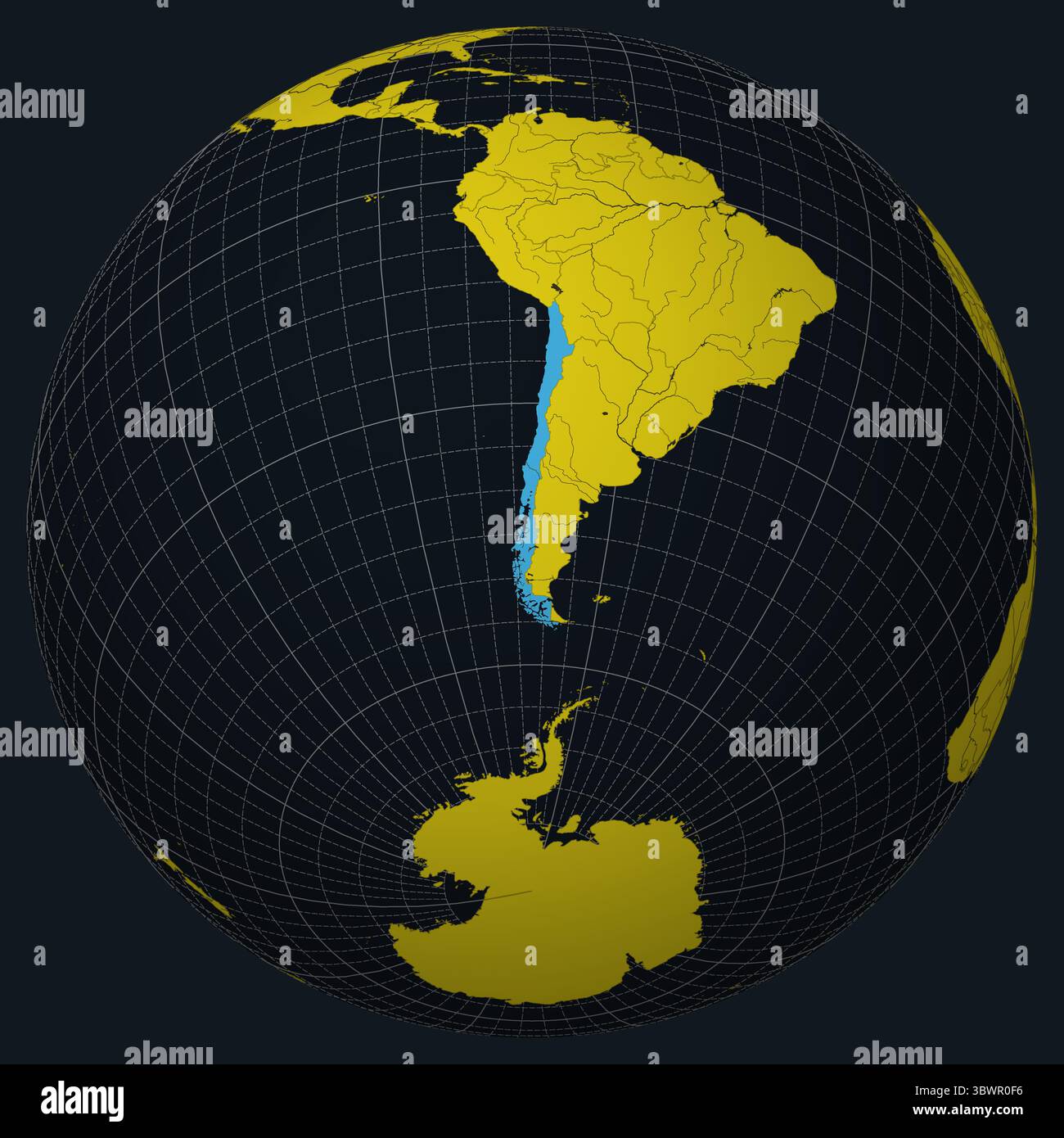 Republic of Chile on Globe. Country view on the world map in Charcoal ...