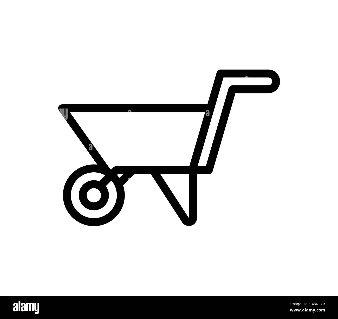 This minimalist illustration features a black and white wheelbarrow ...