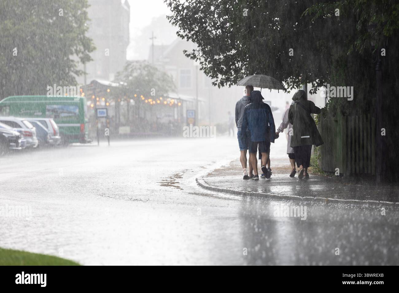 Seasonal weather, heavy rainfall in Vadstena, Sweden, during Wednesday ...
