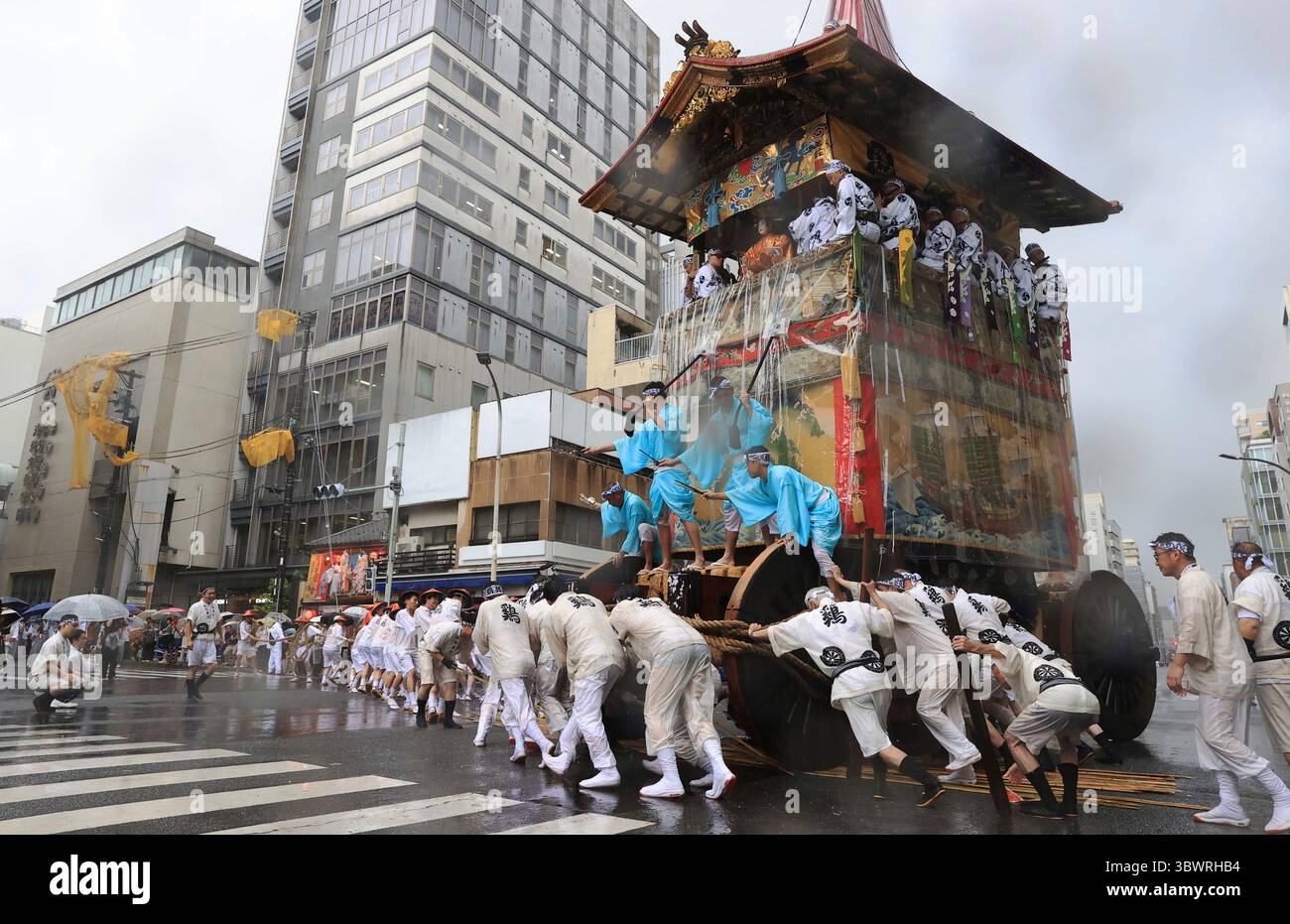 Gorgeous floats called Yama Hoko in Japanese parade while raining ...
