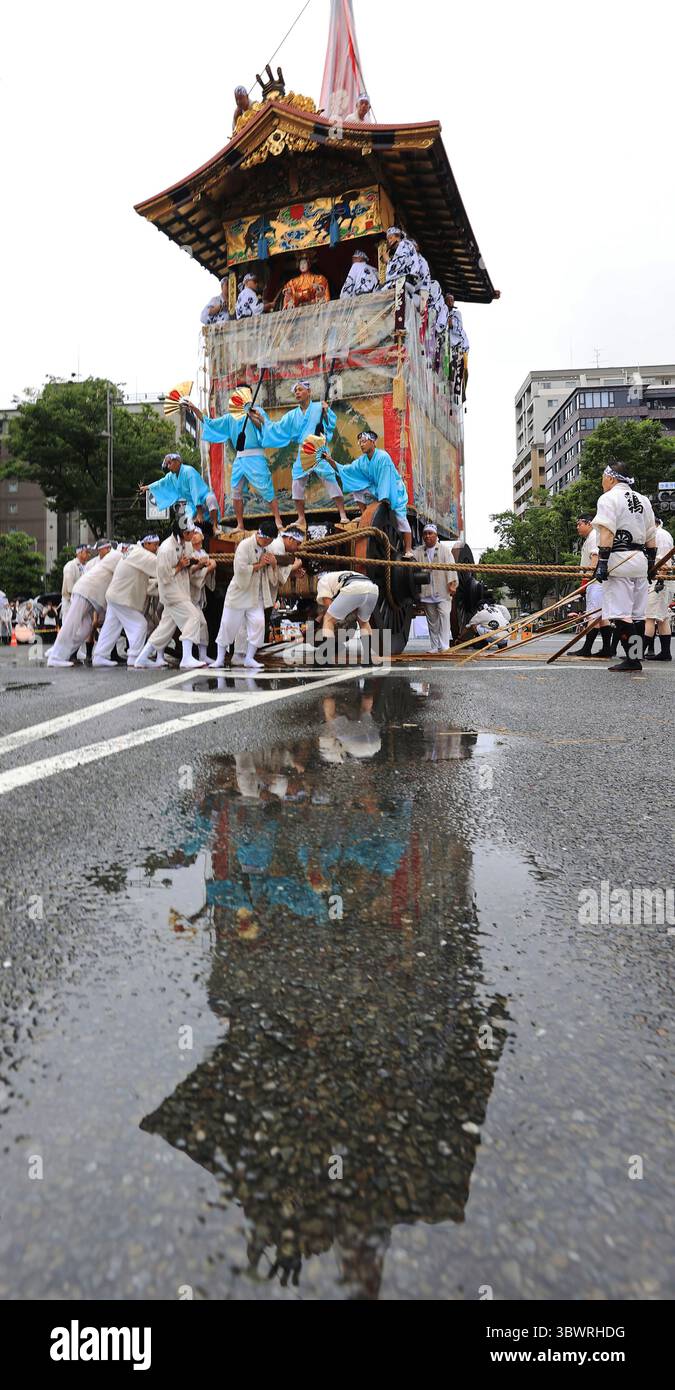 Gorgeous floats called Yama Hoko in Japanese parade while raining ...