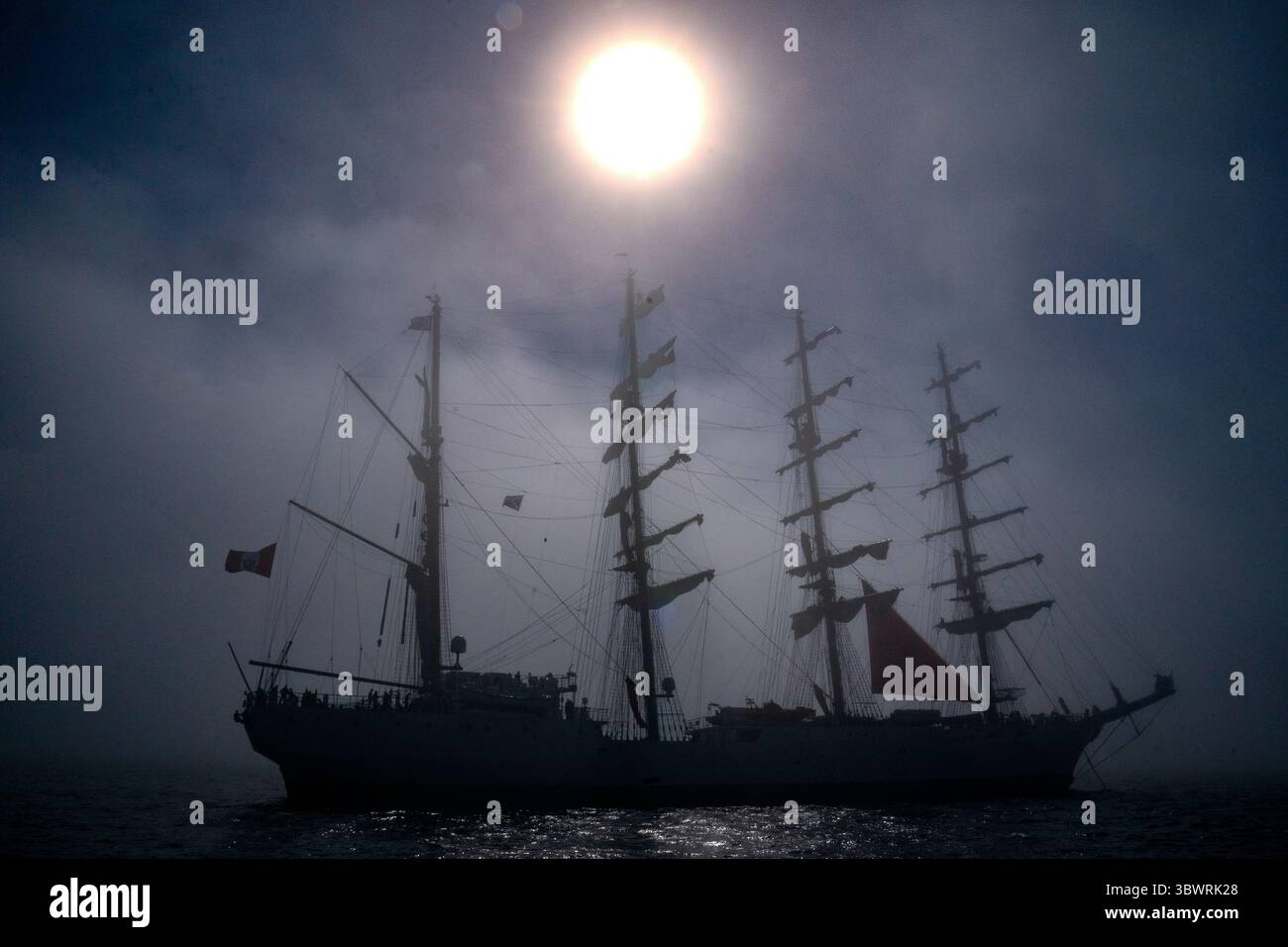 The A-Class tall ship Bap Union, from Peru, is surrounded by sea mist ...