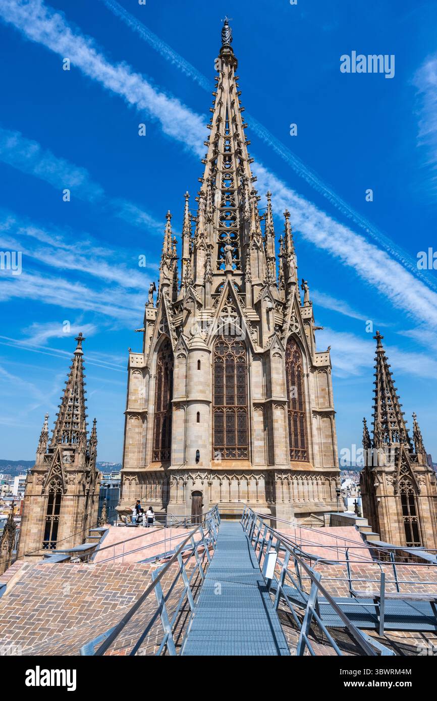 Intricately carved spires and belltower on rooftop of Cathedral of ...