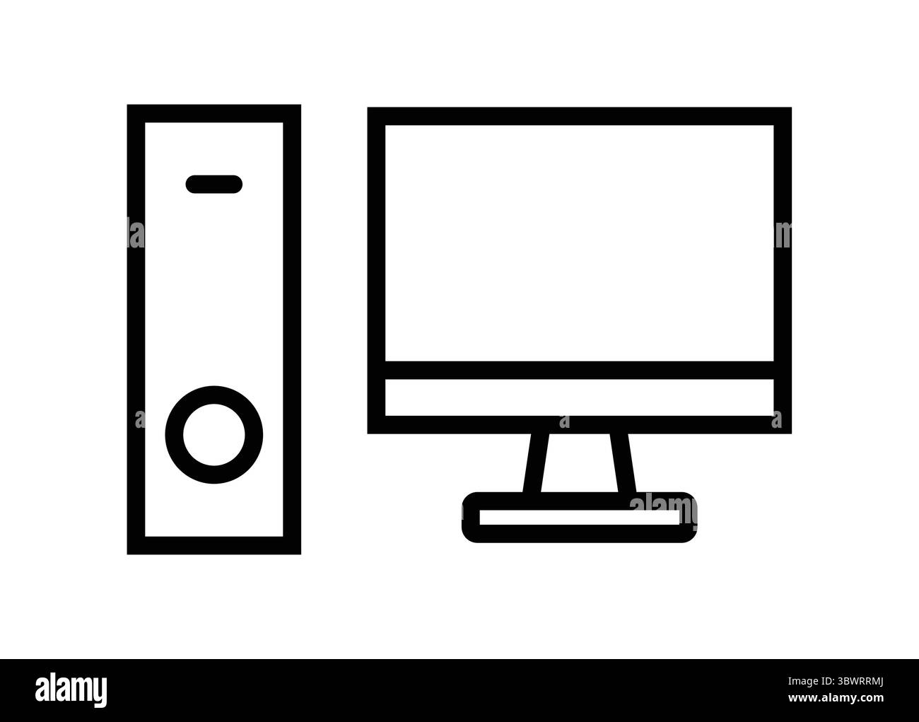 Minimalist outline illustration of a desktop computer setup featuring a monitor and tower unit ...