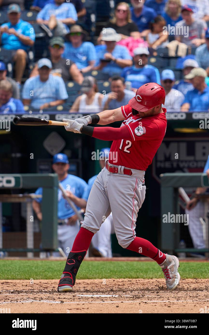 July 7 2021: Cincinnati right fielder Tyler Naquin (12) gets a single ...