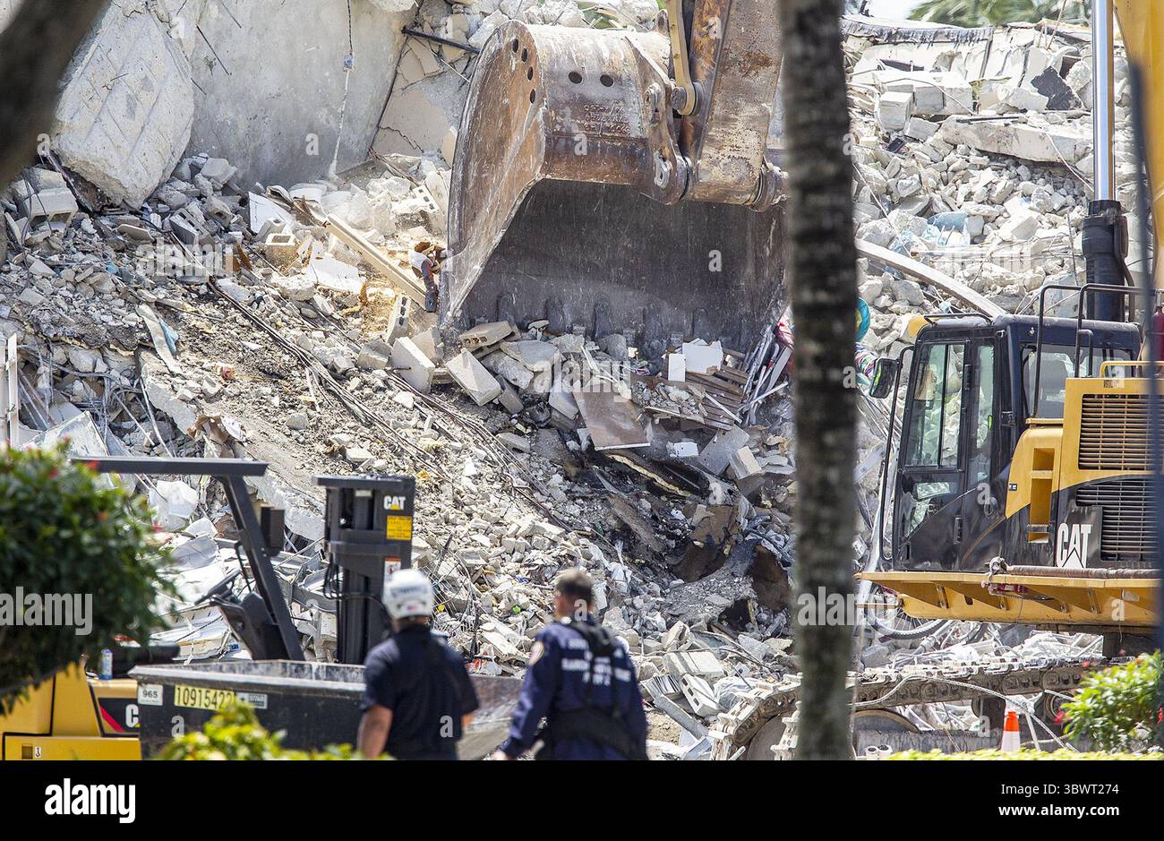 July 8, 2021, Surfside, FL, USA: Excavators are seen working in the ...