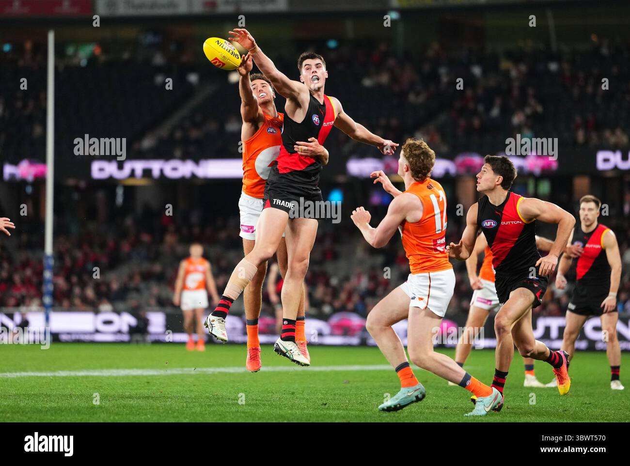 Vigo Visentini of the Bombers competes for the ball during the AFL ...