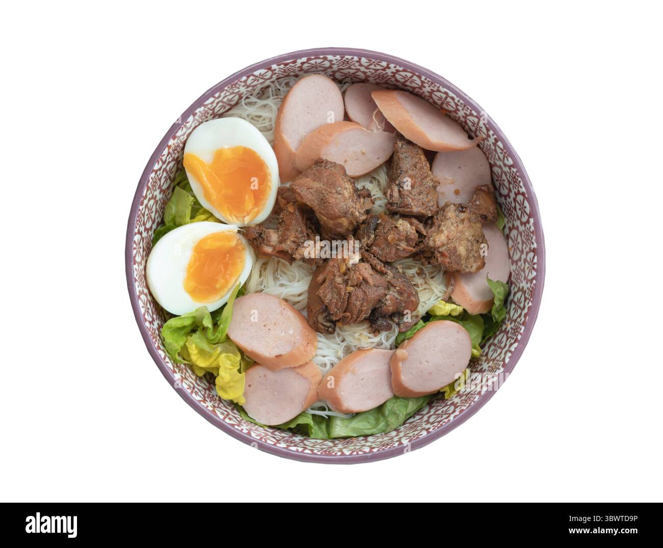 Top view of dry rice vermicelli noodles (thin rice noodles) with ...