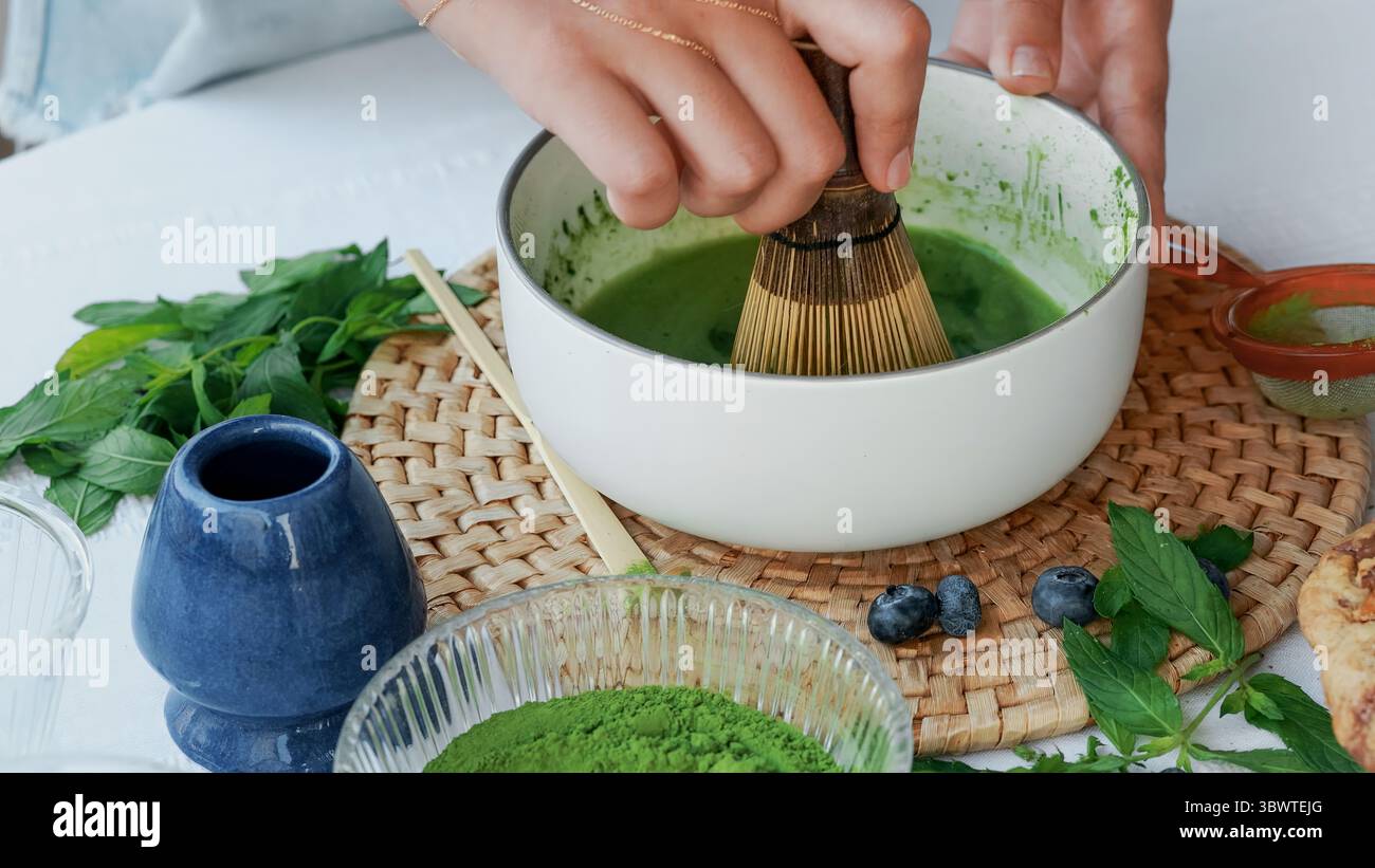 Whisking matcha green tea hi-res stock photography and images - Alamy