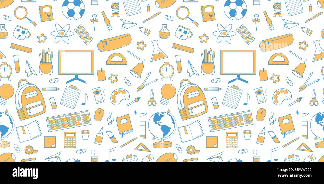 Seamless pattern with schoolboy or student stationery. Background with ...
