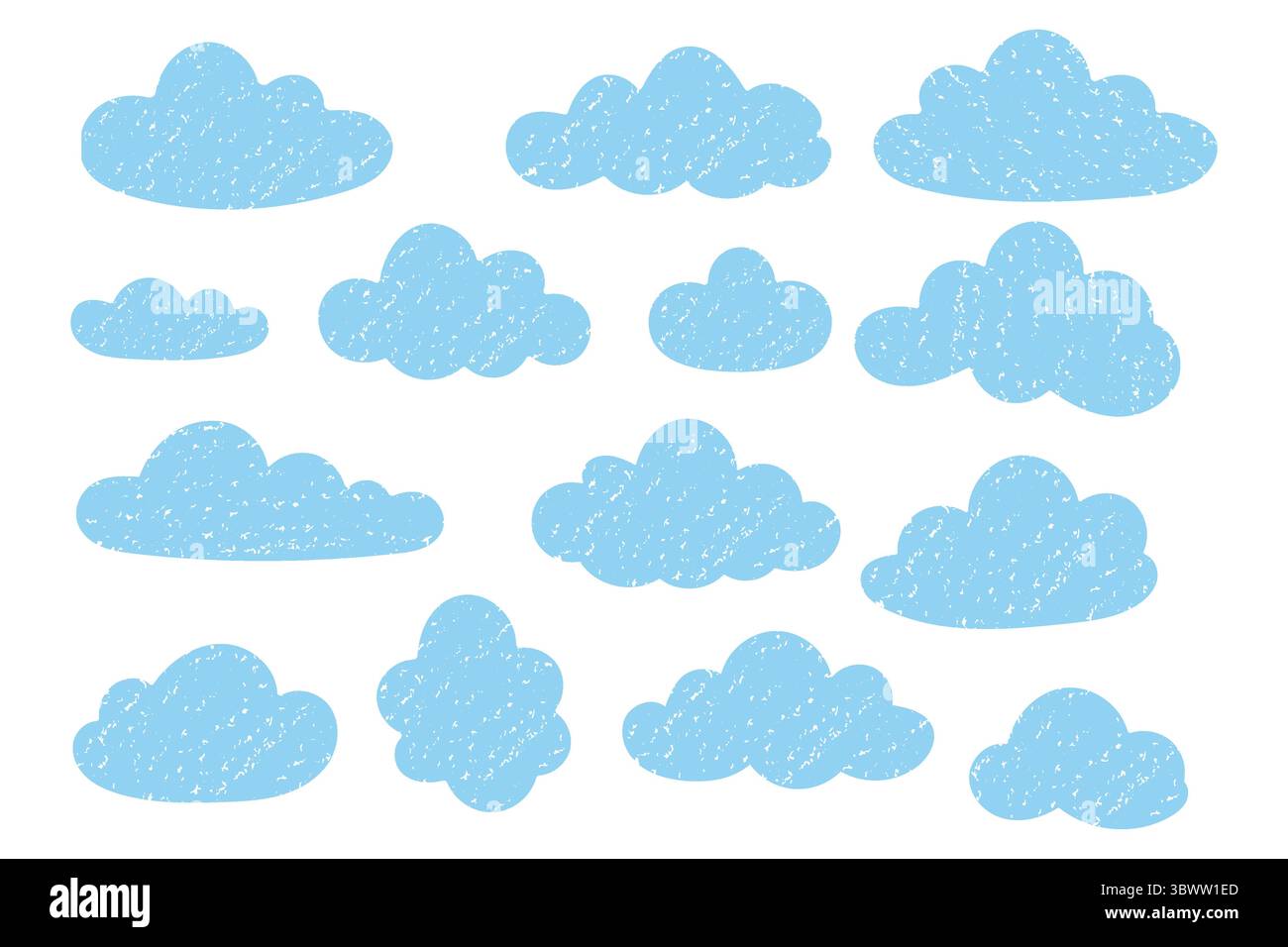 Stylized blue clouds with solid fill and rough chalk crayon texture ...